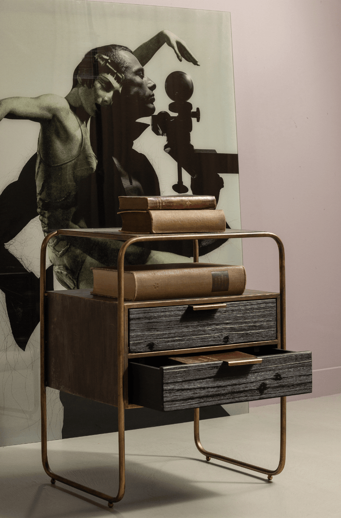 Polite Antique Brass metal/Wood Nightstand by BePureHome