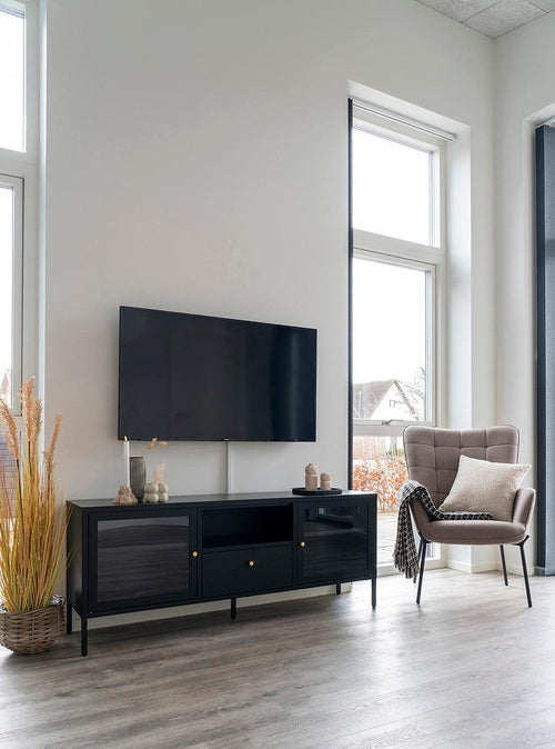 Dalby Black Steel/Glass TV Bench